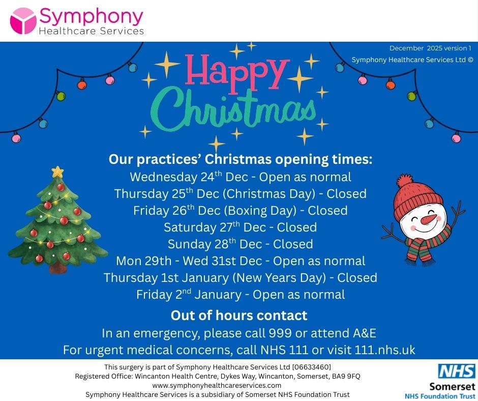 Practice Opening Times Christmas 2025 - Symphony Healthcare Services